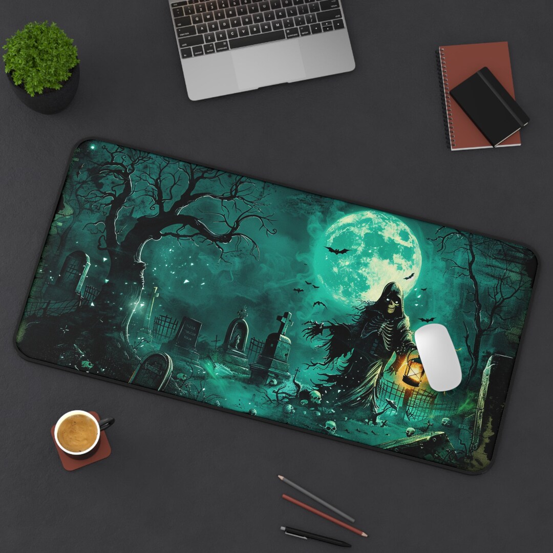 Creepy Halloween Skeleton Graveyard Desk Mat, Trendy Holiday Office ...