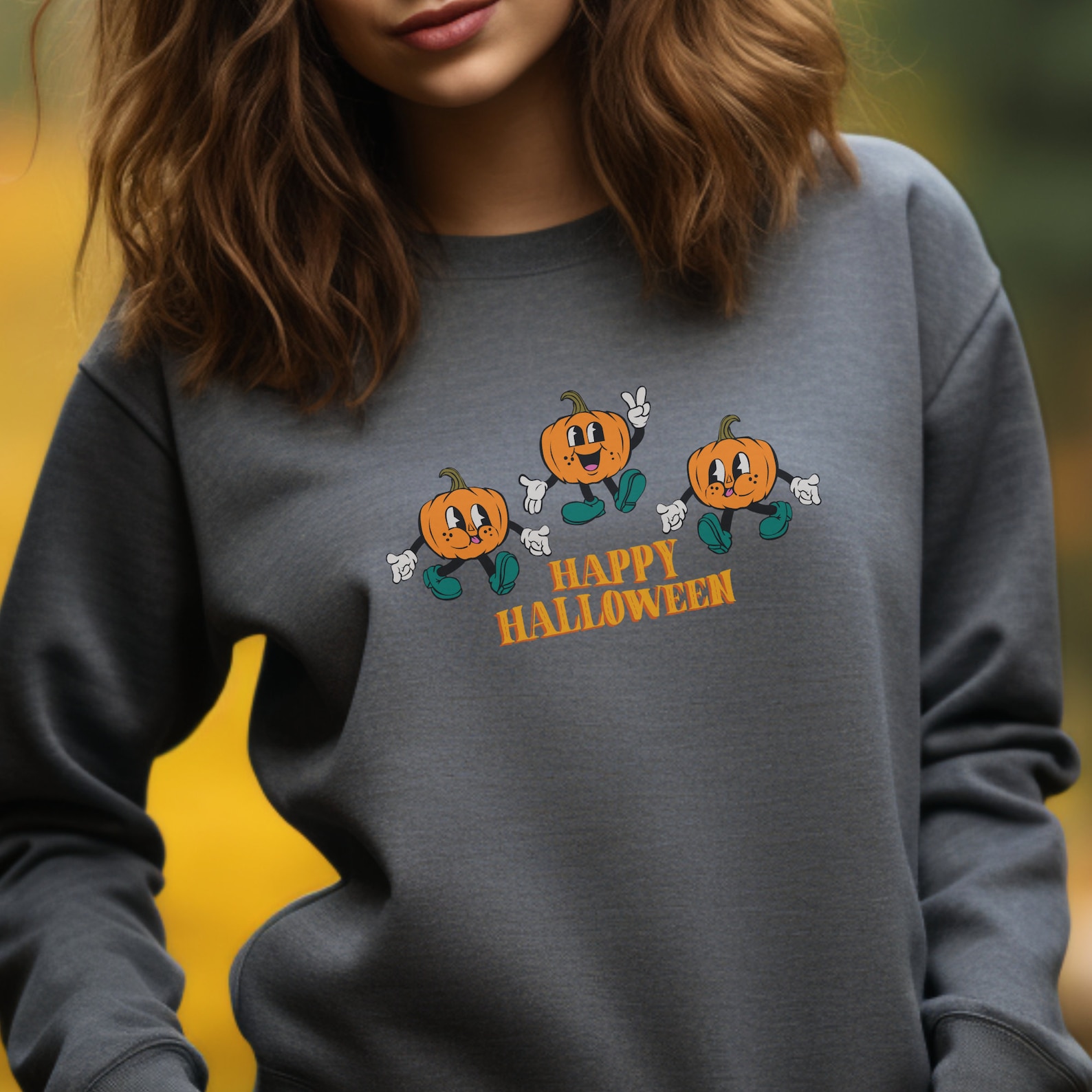Cute Face Halloween Pumpkins Crewneck Sweatshirt, Trendy Holiday ...