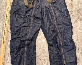 XL / XXL 50s US Air Force Blue Nylon Flight Pants / Cold Weather Pilots ...
