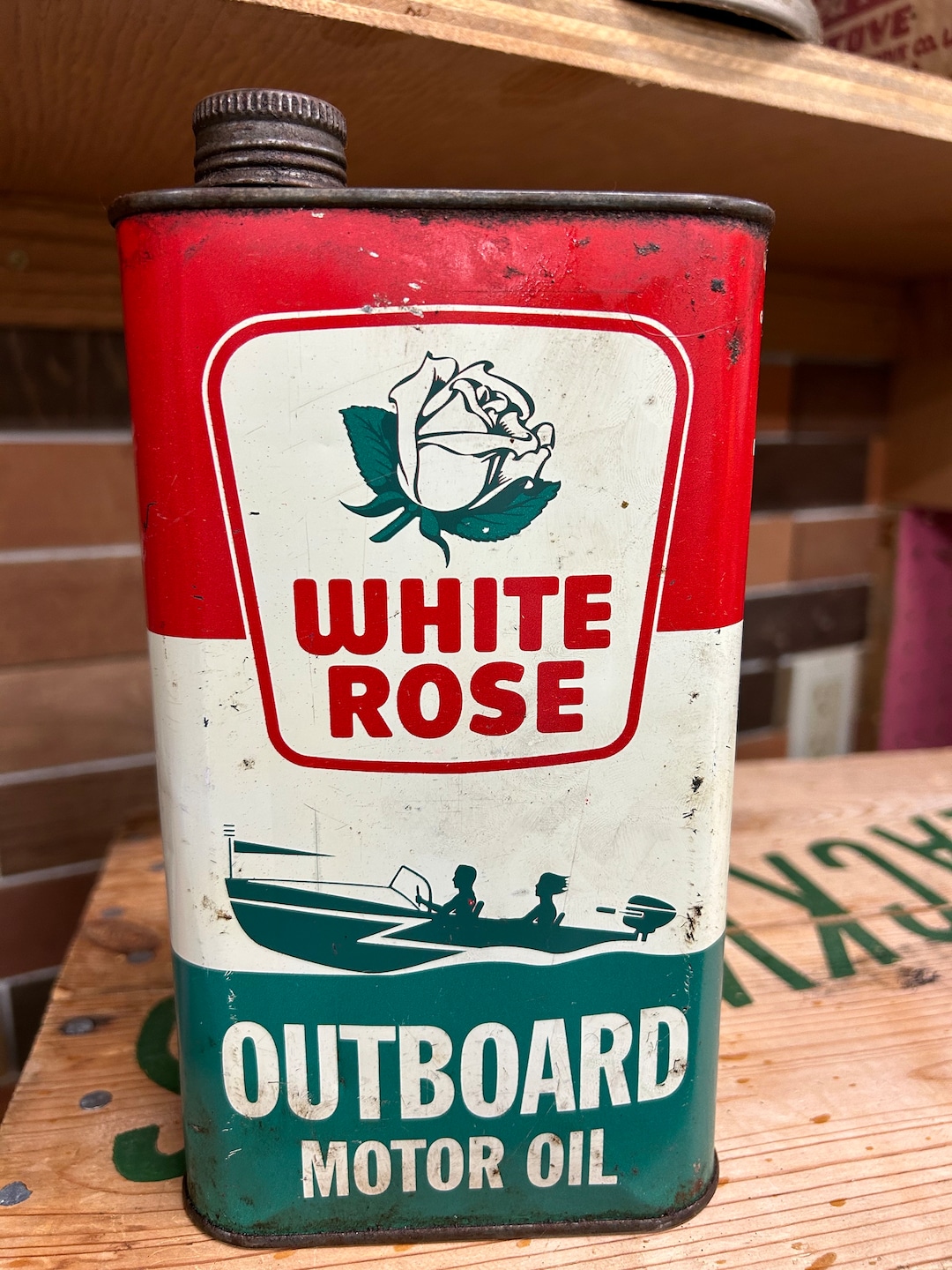 Vintage White Rose Outboard Motor Oil Tin - Etsy