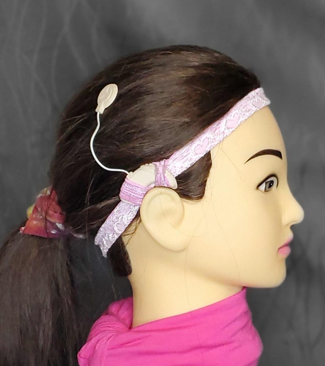 Elegant Soft Pink Heart Lace Hearing Aid Headband and Cochlear Implant ...