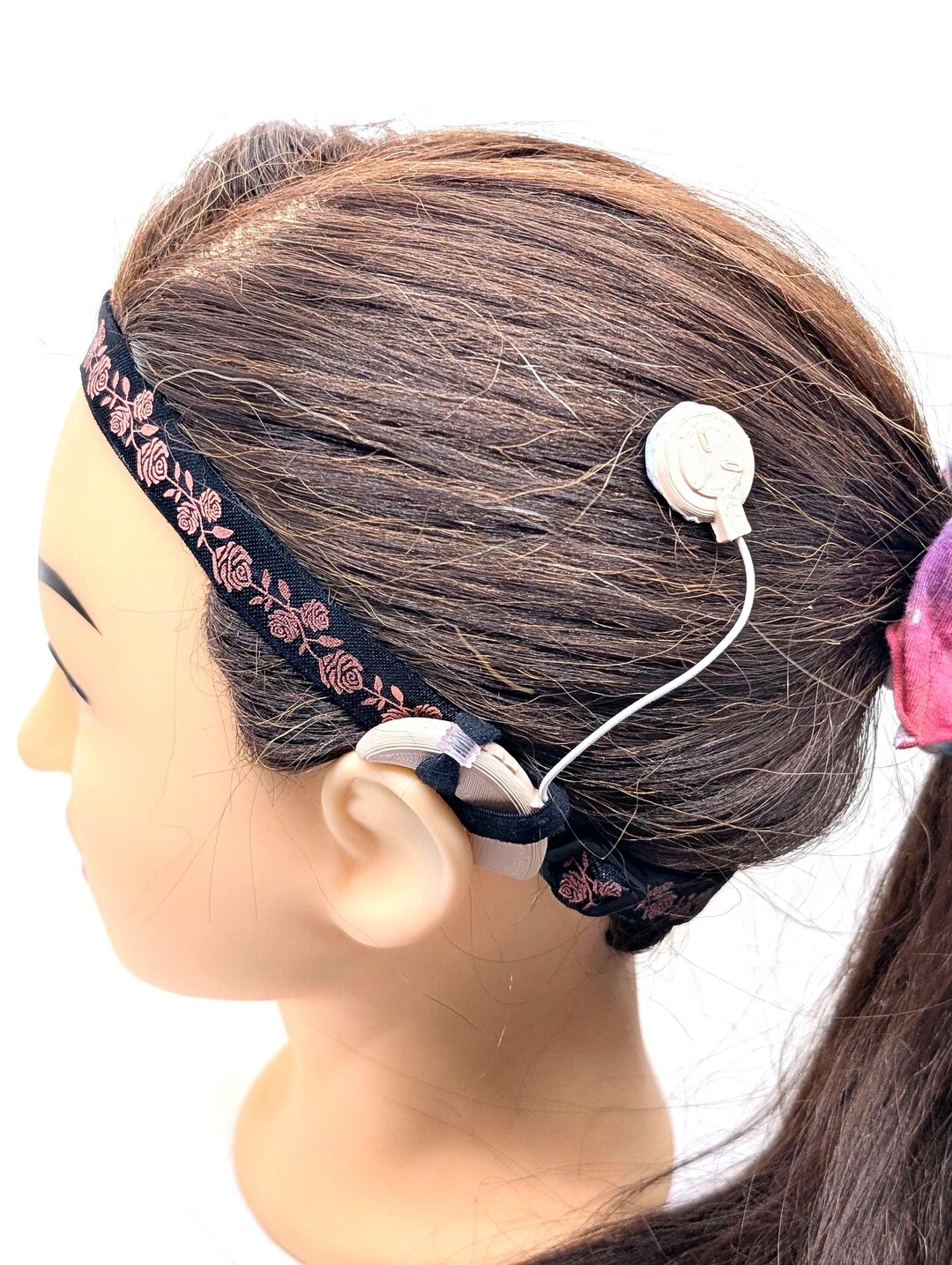 Elegant Black or Pink Rose Headbands for Hearing Aids & Cochlear ...