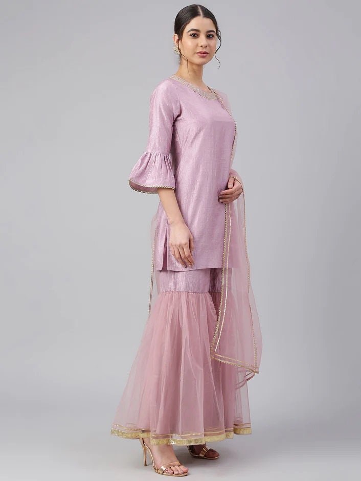 Lilac Silk Kurta and Sharara Set With Dupattakurta Salwar - Etsy