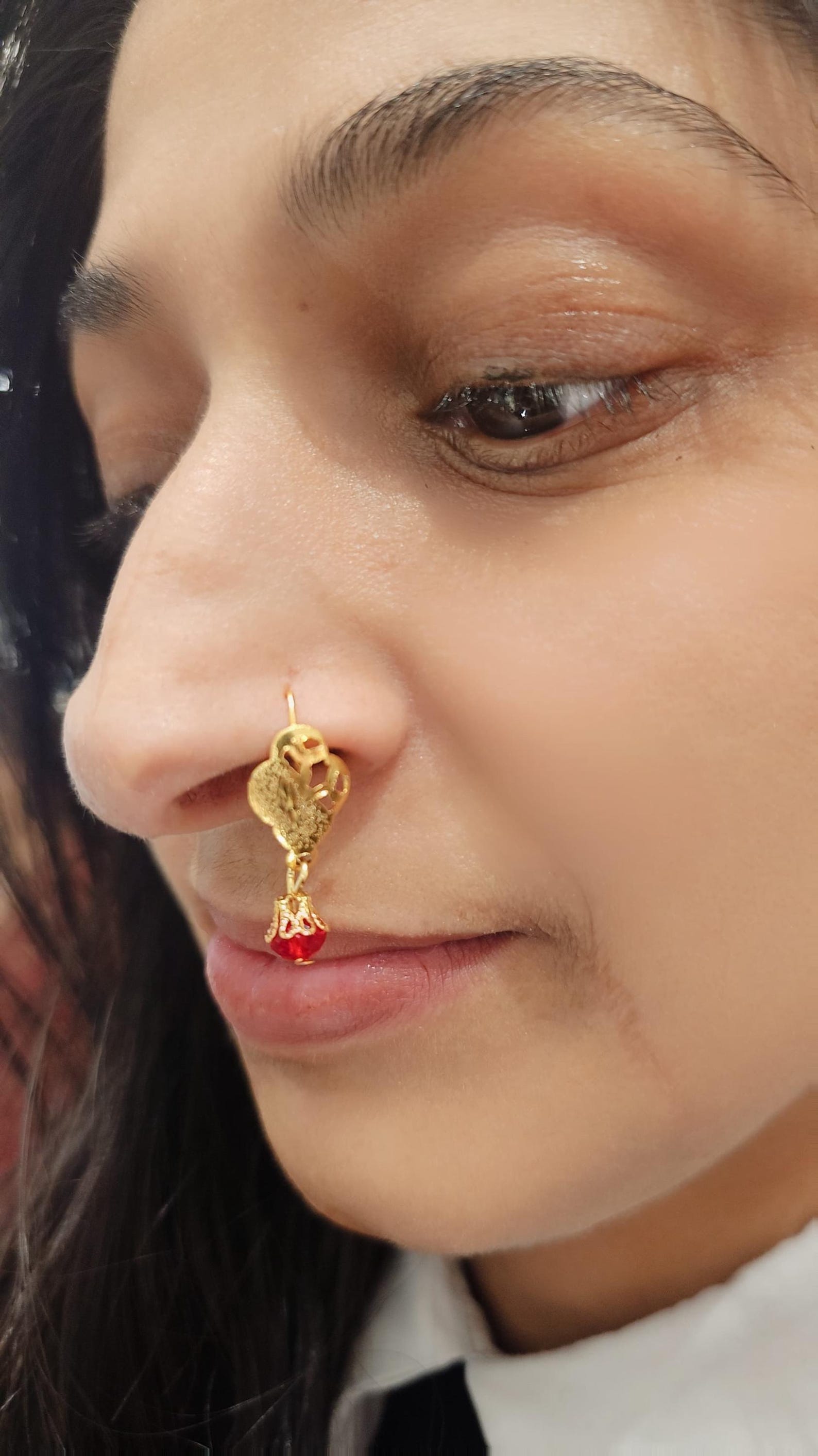 Red Gold Beaded Dangle Nose Cuff - Nose Ring - Piercing Required - Gold ...