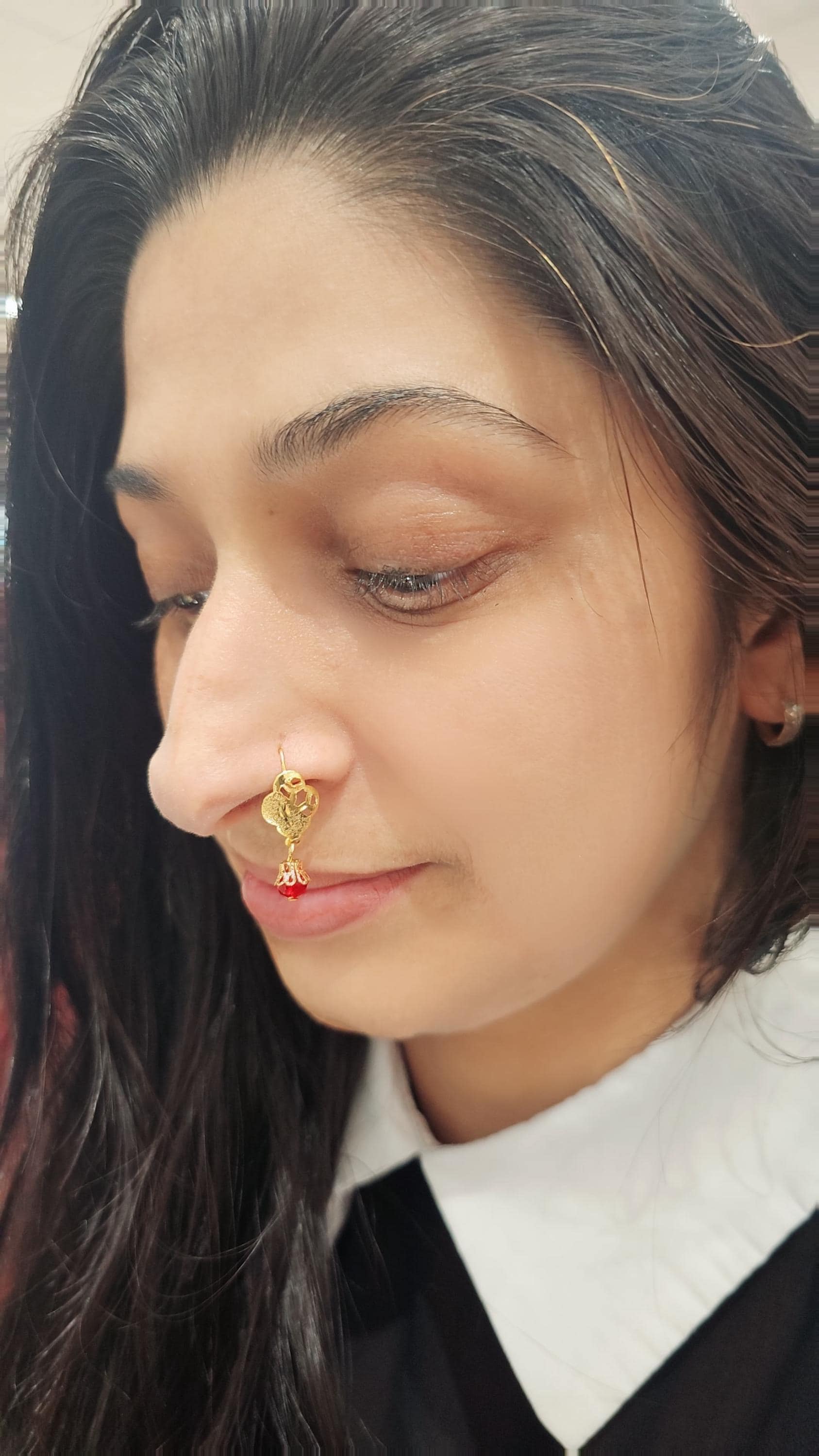 Red Gold Beaded Dangle Nose Cuff - Nose Ring - Piercing Required - Gold ...