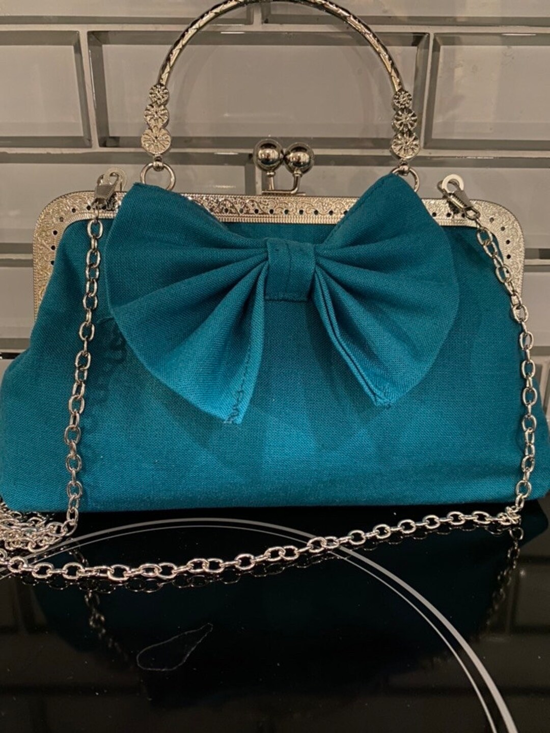 Handmade Turquoise Vintage Clutch With Bow - Etsy