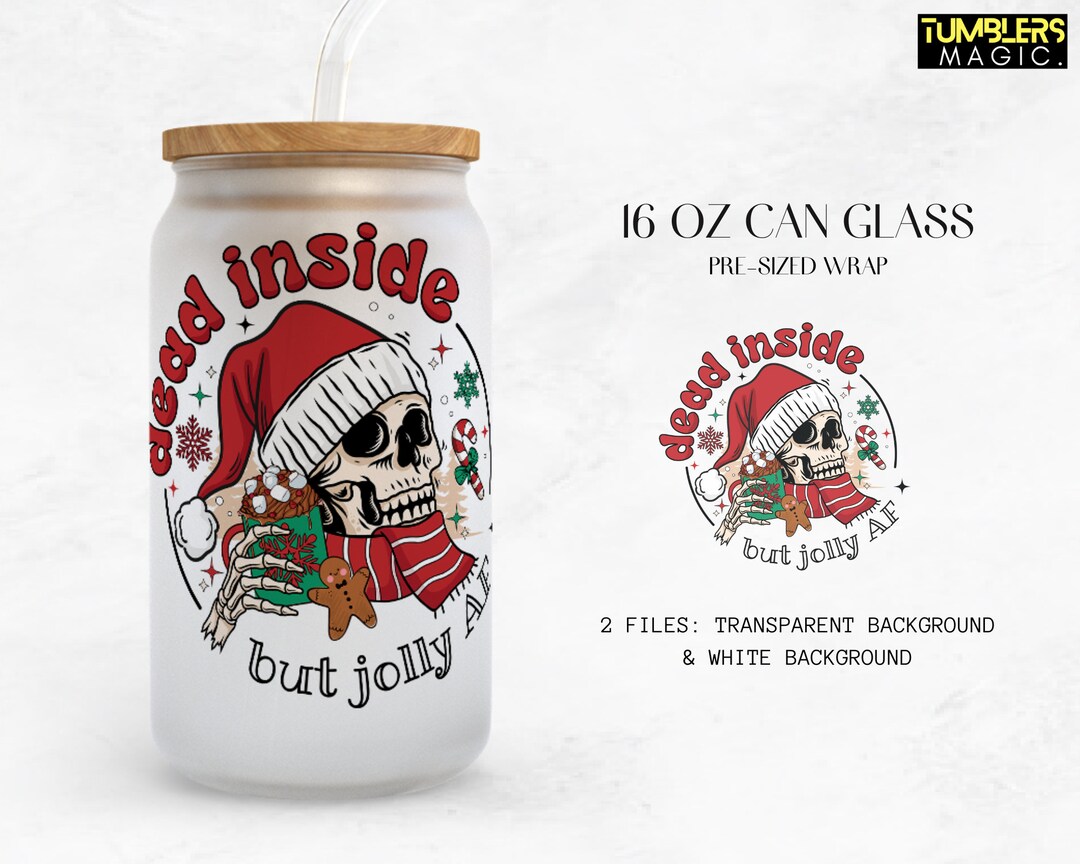 Jolly AF Can Glass, Christmas 16oz Glass Can Png Design for Sublimation ...