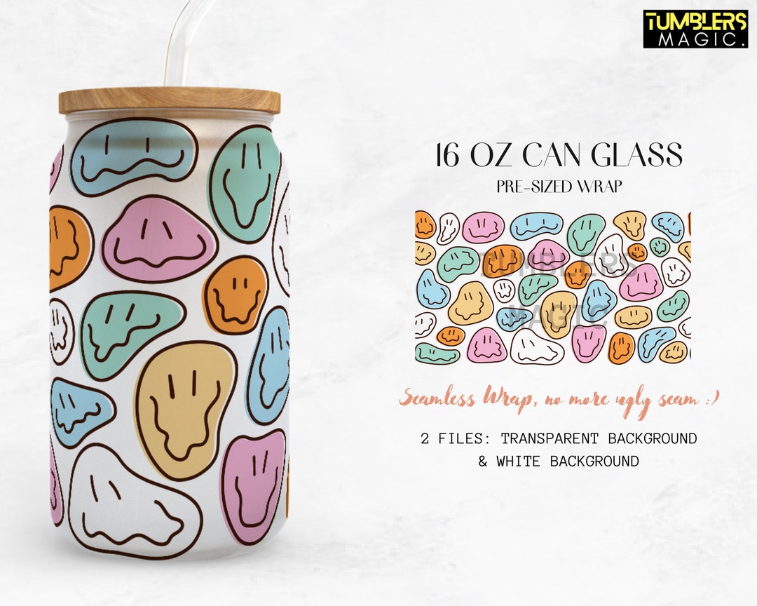 Groovy Glass Can, Happy Faces Retro 16oz Glass Can Png Design for ...