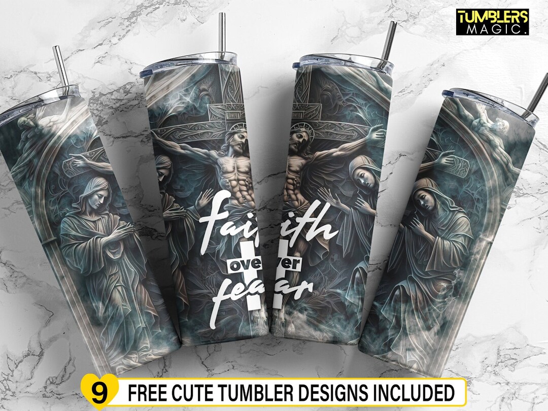 Faith Over Fear Tumbler Wrap, Jesus on the Cross Sublimation, Bible ...