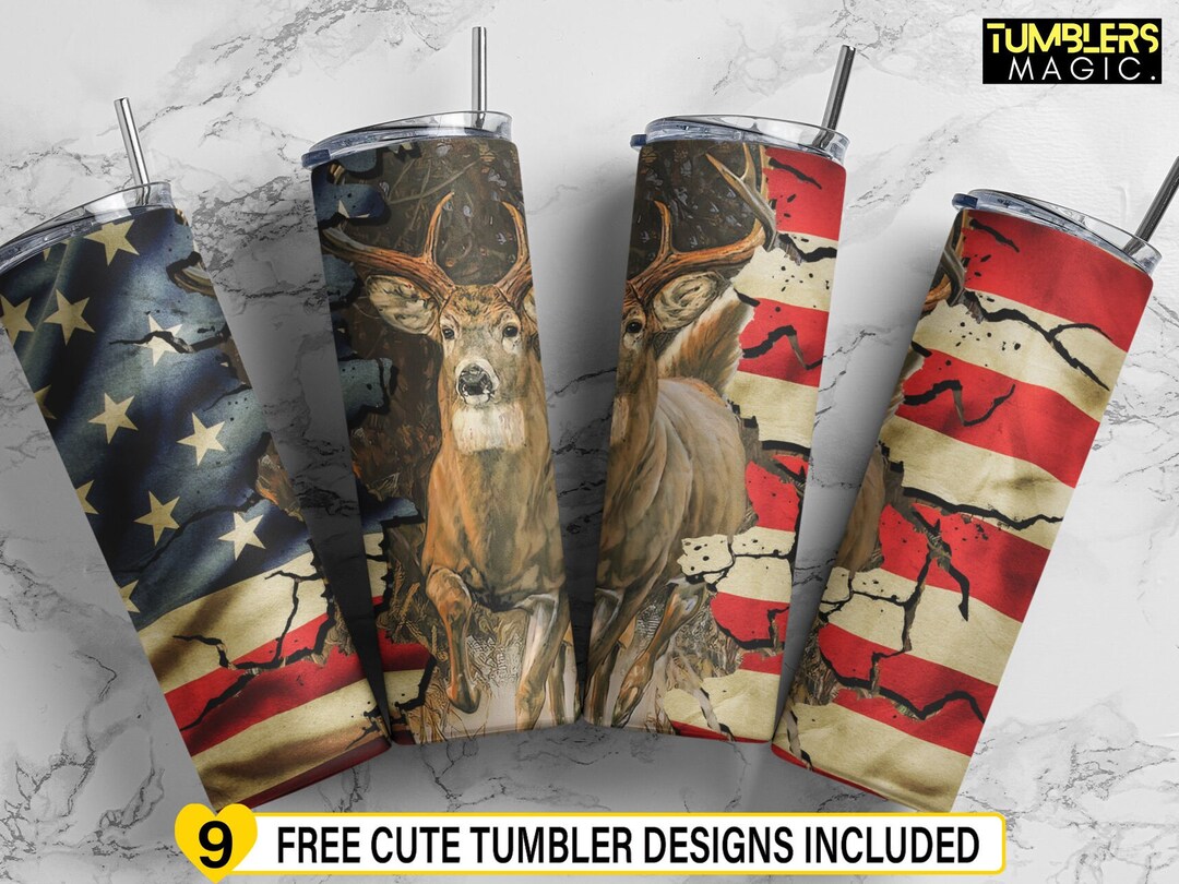 Deer Hunting USA Flag 20 Oz Skinny Tumbler Wrap Sublimation, Deer ...