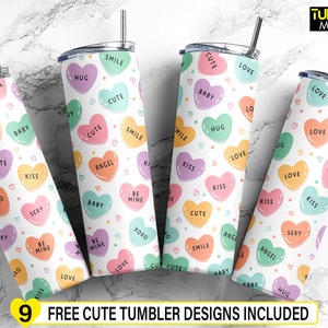 Love Messages Tumbler Thin Letters, Candy Hearts Tumbler 20 Oz Skinny ...