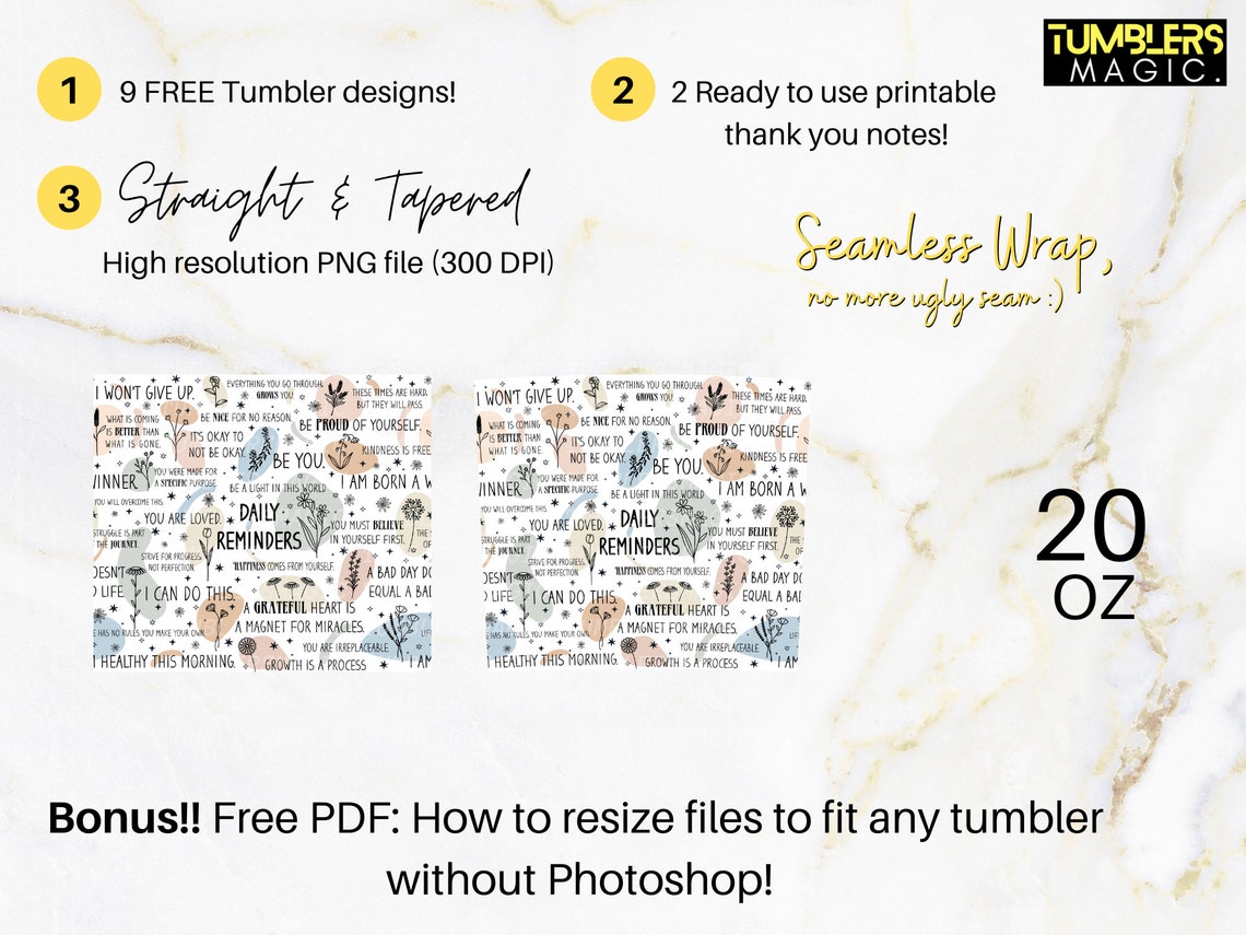 Daily Reminder Tumbler Wrap, Positive Words Sublimation, Motivation ...