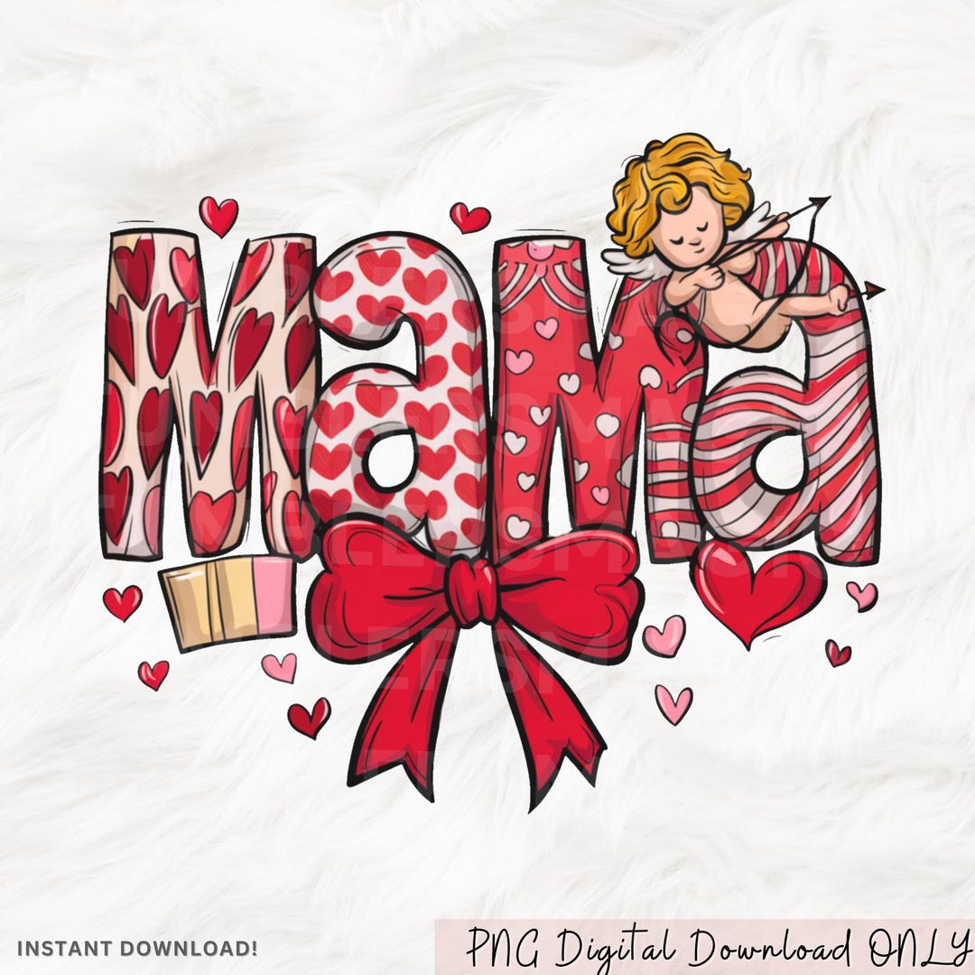 Mama Valentine’s Day PNG - Cute Heart and Bow Digital Download | Retro ...