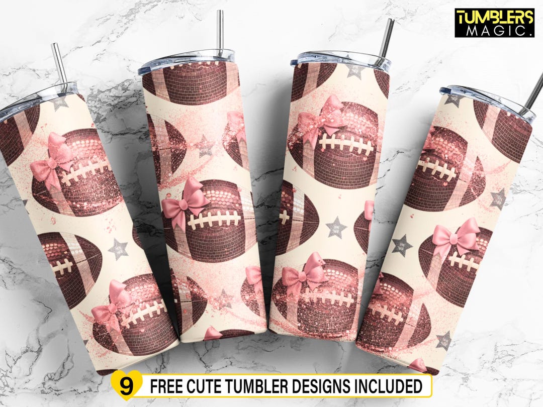 Pink Glitter Football Tumbler Wrap PNG, Seamless American Football ...