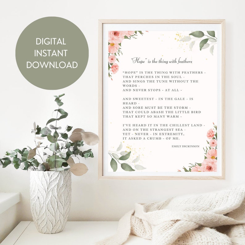 Emily Dickinson Digital Print | Hope is the Thing With Feathers Poem ...