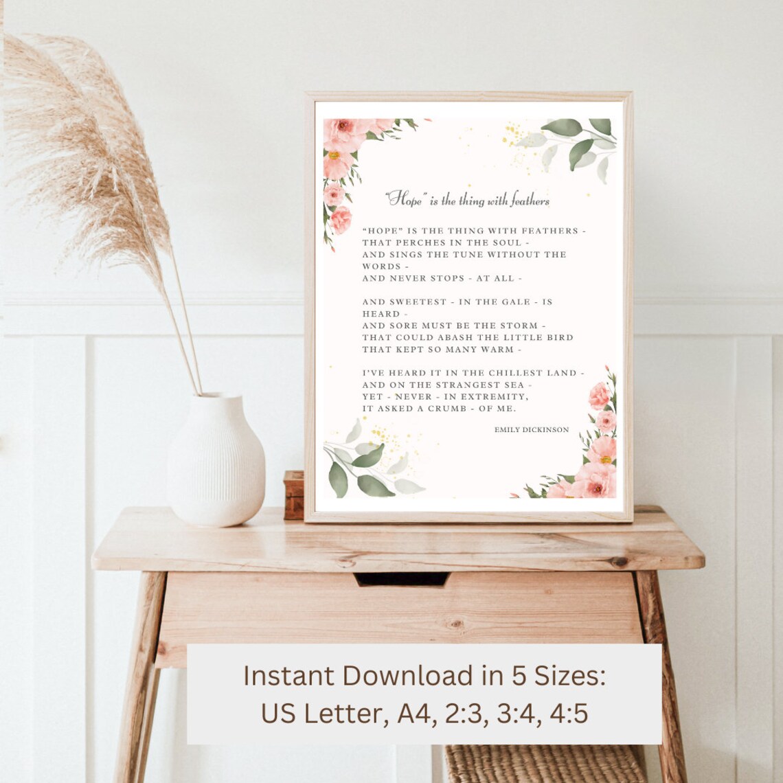 Emily Dickinson Digital Print | Hope is the Thing With Feathers Poem ...