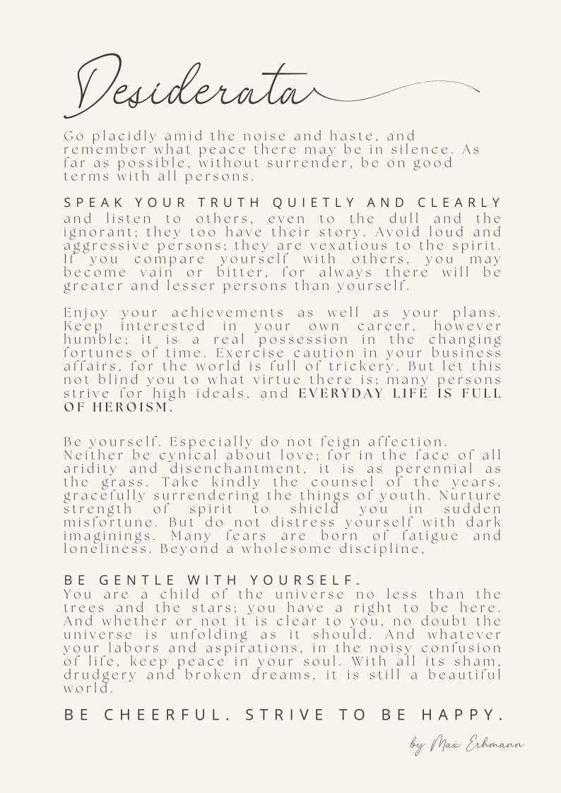 Desiderata Poem Digital Art Print | Inspirational Modern Minimalist ...