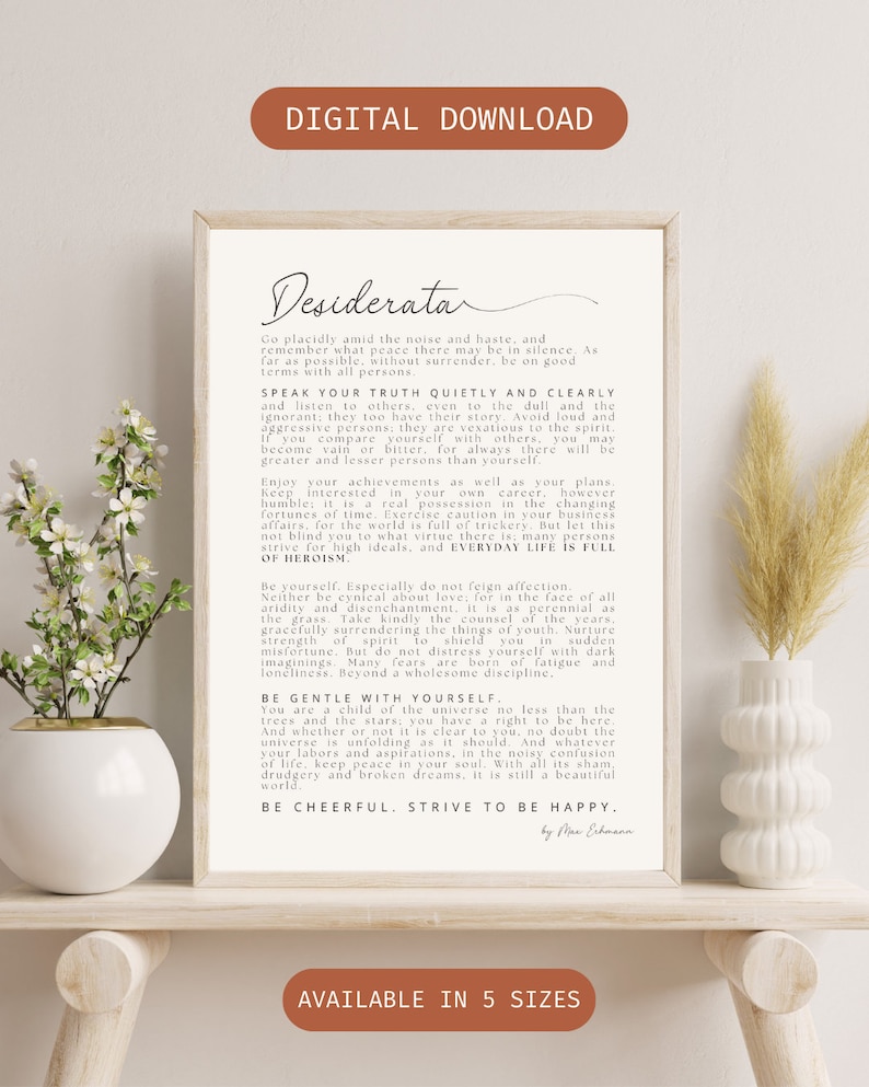 Desiderata Poem Digital Art Print | Inspirational Modern Minimalist ...