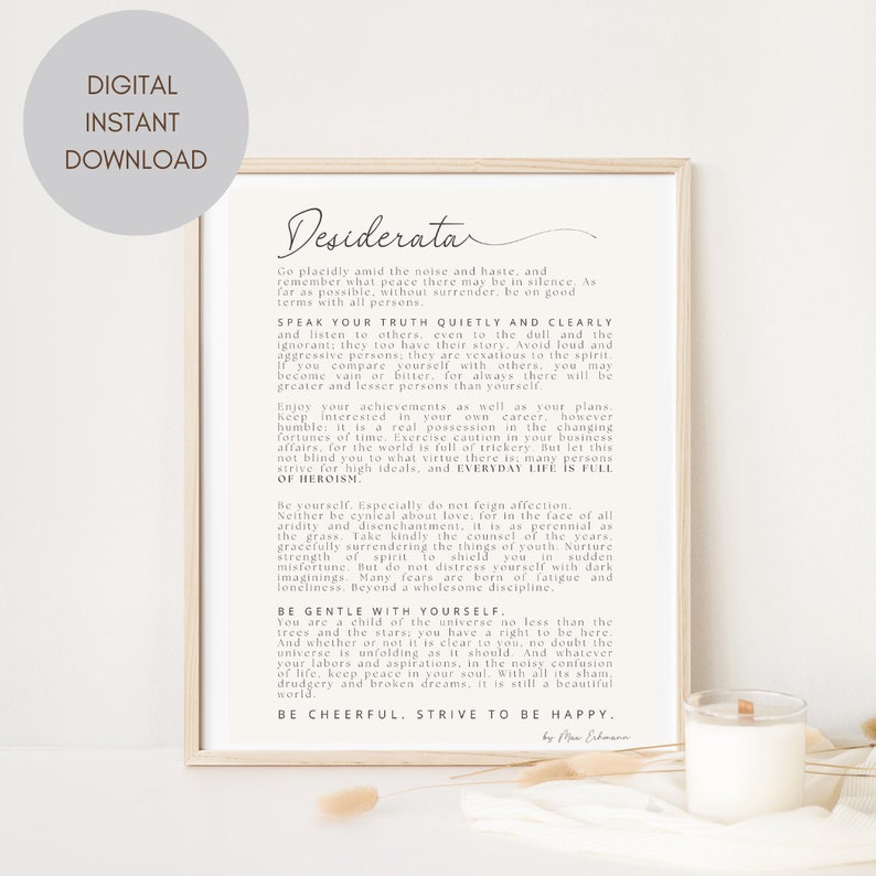Desiderata Poem Digital Art Print | Inspirational Modern Minimalist ...
