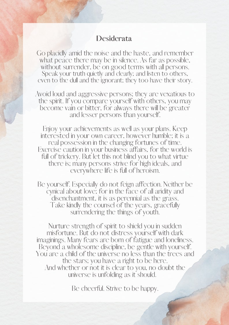 Desiderata by Max Ehrmann Digital Art Print | Inspirational Poem Modern ...