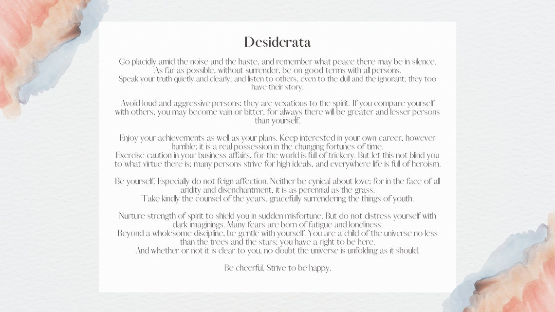 Desiderata by Max Ehrmann Desktop Wallpaper Inspirational Poem Modern ...