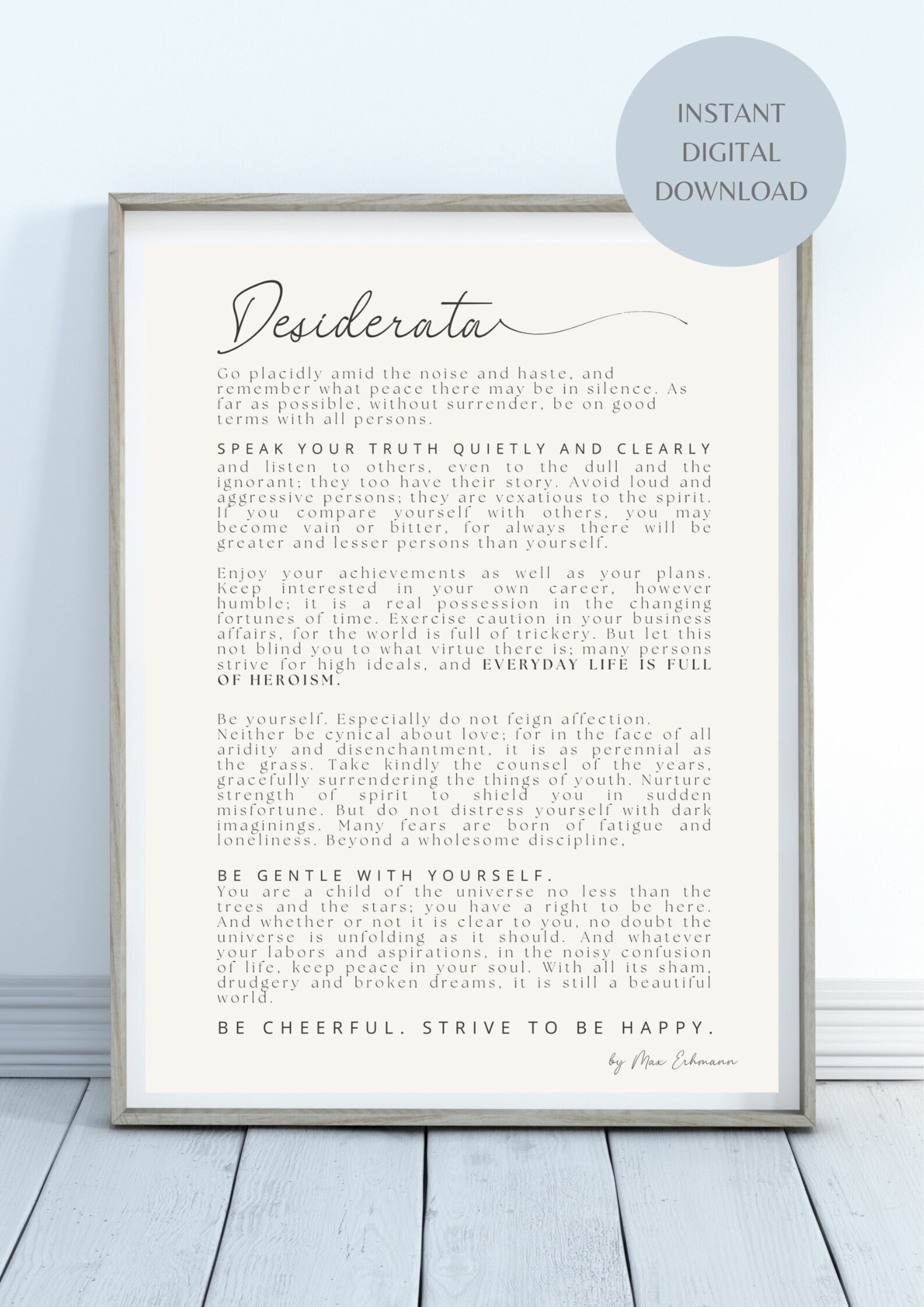 Desiderata Poem Digital Art Print | Inspirational Modern Minimalist ...