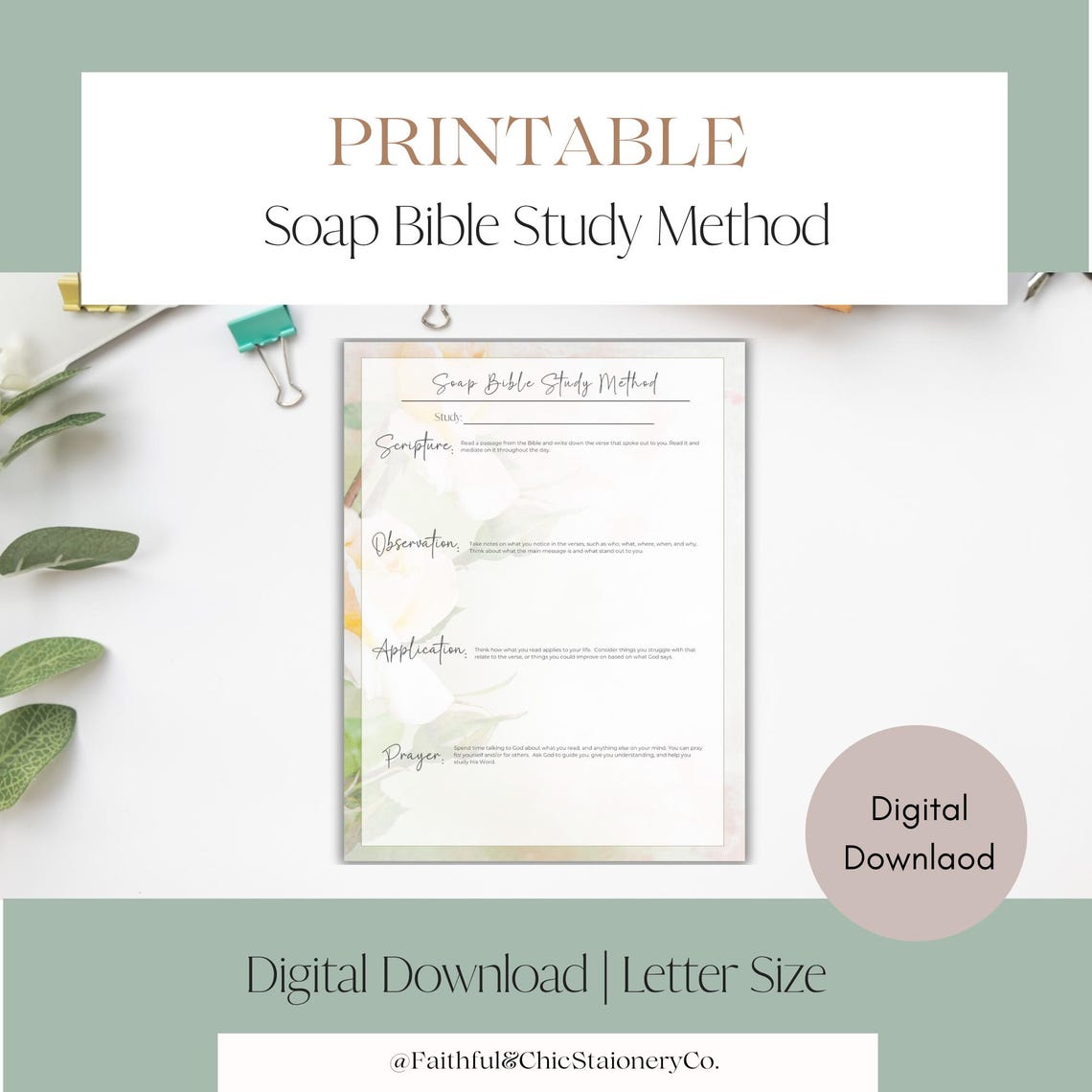 Printable Floral SOAP Bible Study, Worksheet, PDF , Letter Size ...