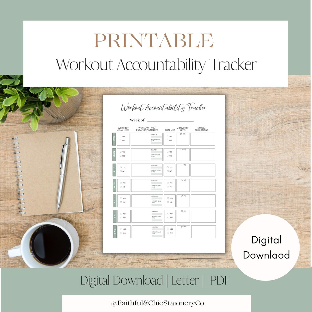 Printable Workout Tracker, Accountability Tracker, PDF, Digital ...