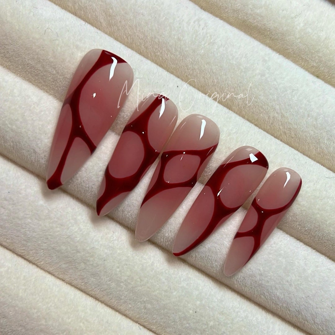 Bloody Red Blushed Halloween Spooky Nail Bloody Press on Nail, Abstract ...