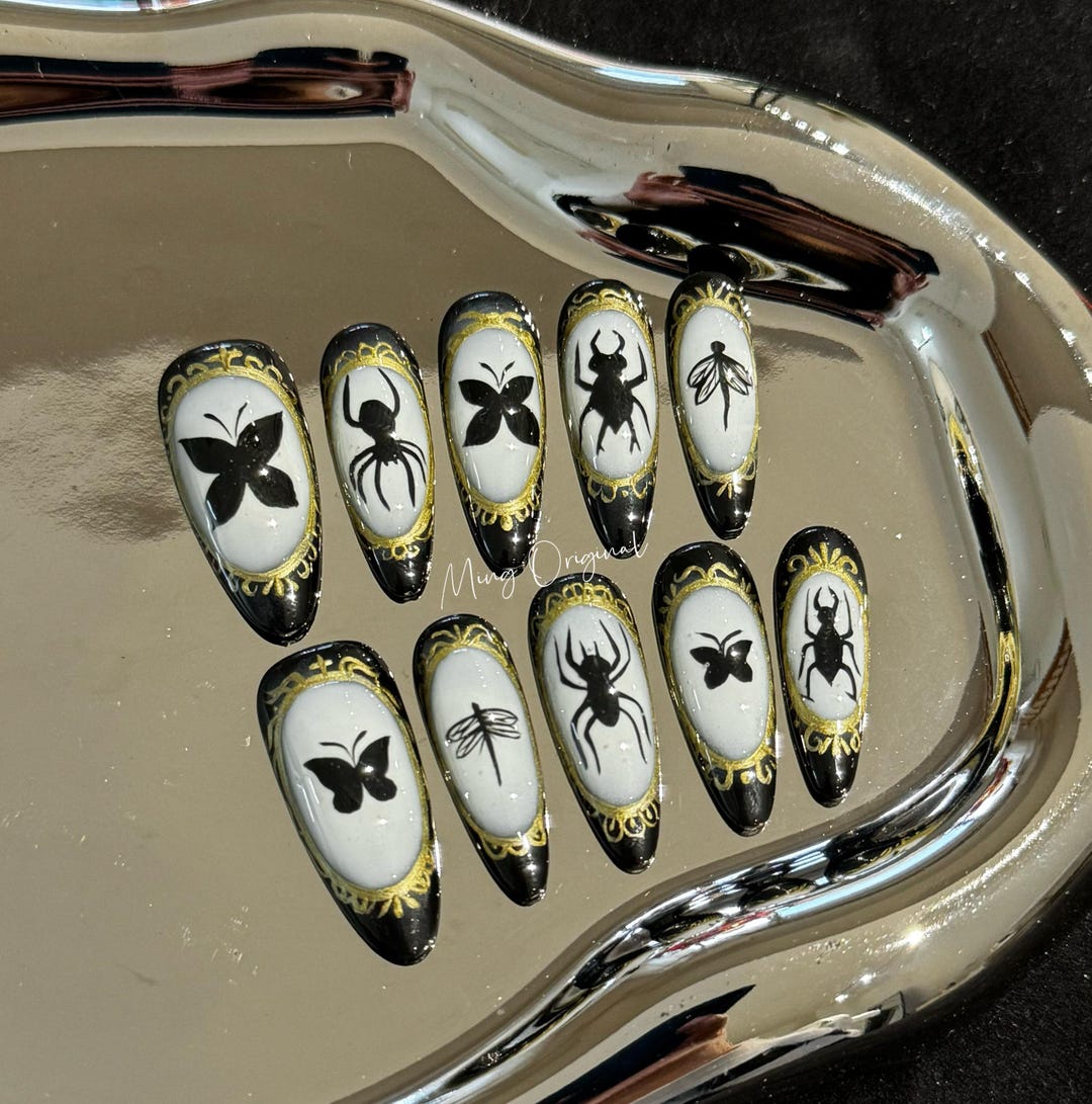 Bug Gallery Insect Lover Press on Nails, Gold Framed Beetles ...