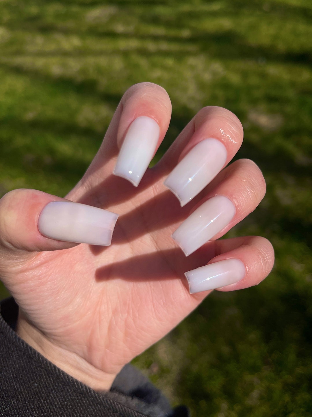 Opal Milk Bath, Handmade Press on Nails, Fake Nails, Milky White Jelly ...