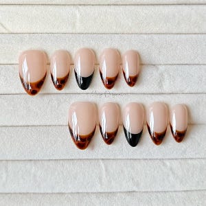 Classic French Tip Tortoise Shell Amber Water Blooming Press on Nails ...