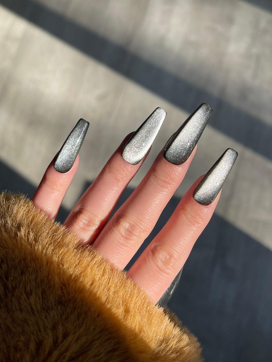 Black Cat Eye Press on Nails, Reuse Nails, Jelly Fake Nail, Sparkly ...