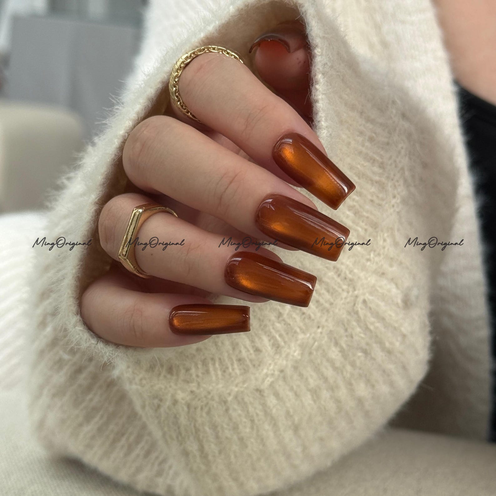 Da Amber Press on Nails, Amber Cat Eye Nail, Brown Nails, Reuse Nails ...