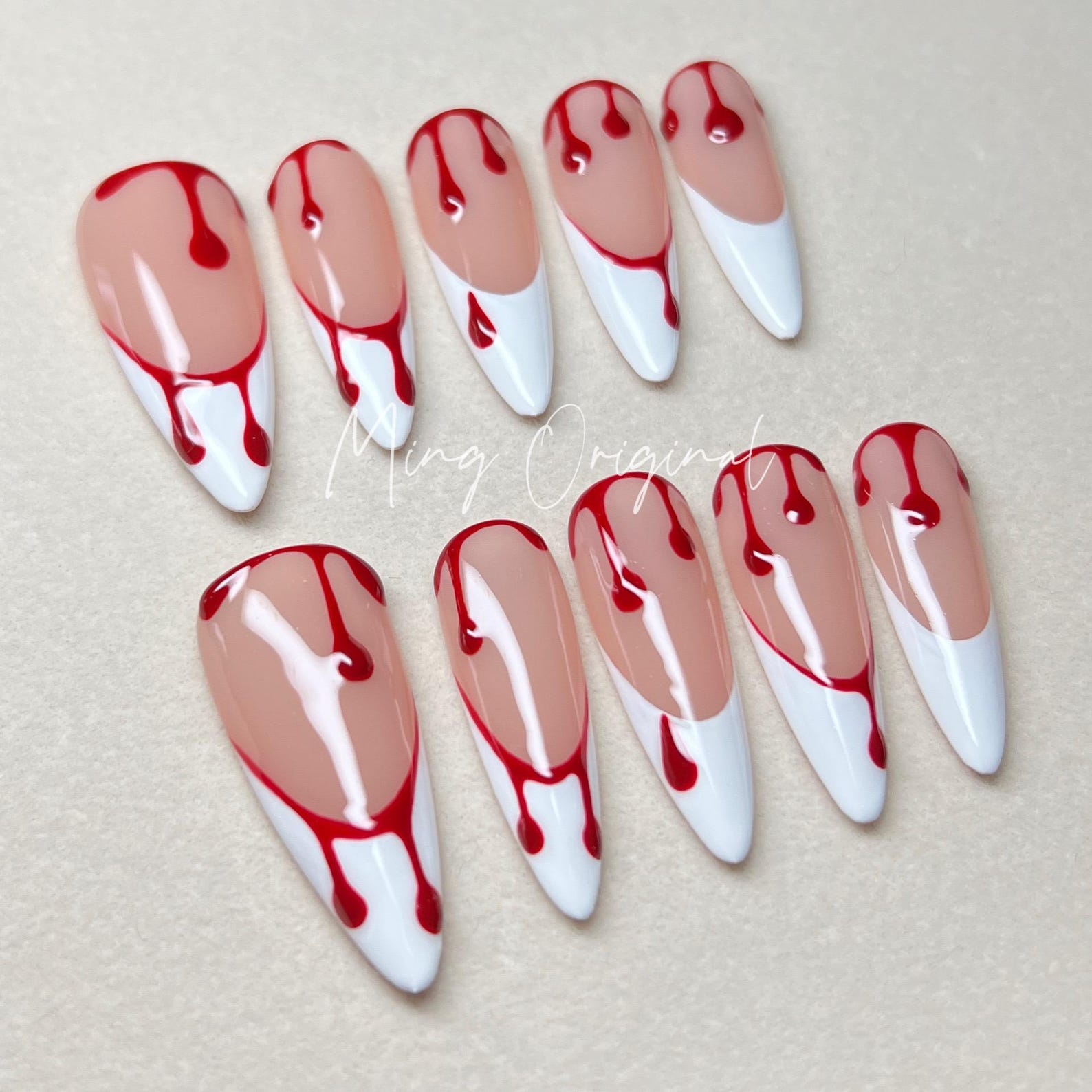 French Drip Halloween Spooky Nail Bloody Press on Nail, Fake Bleeding ...