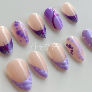 Purple 3d Croc Skin Snake Skin Design, Y2K Chic French Tip Press on ...