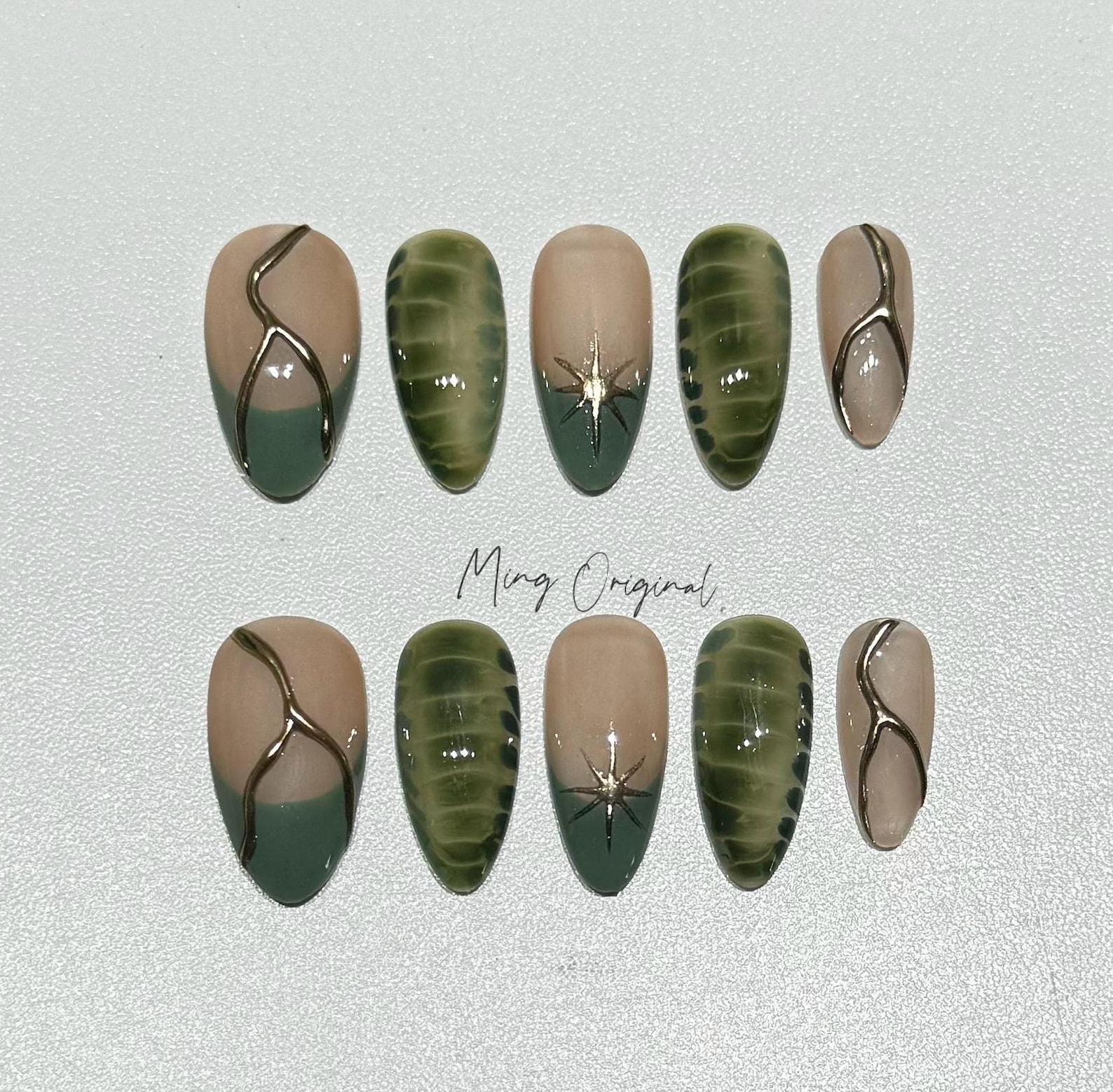 Green Croc Skin Snake Skin Design, Y2K Chic French Tip Press on Nails ...