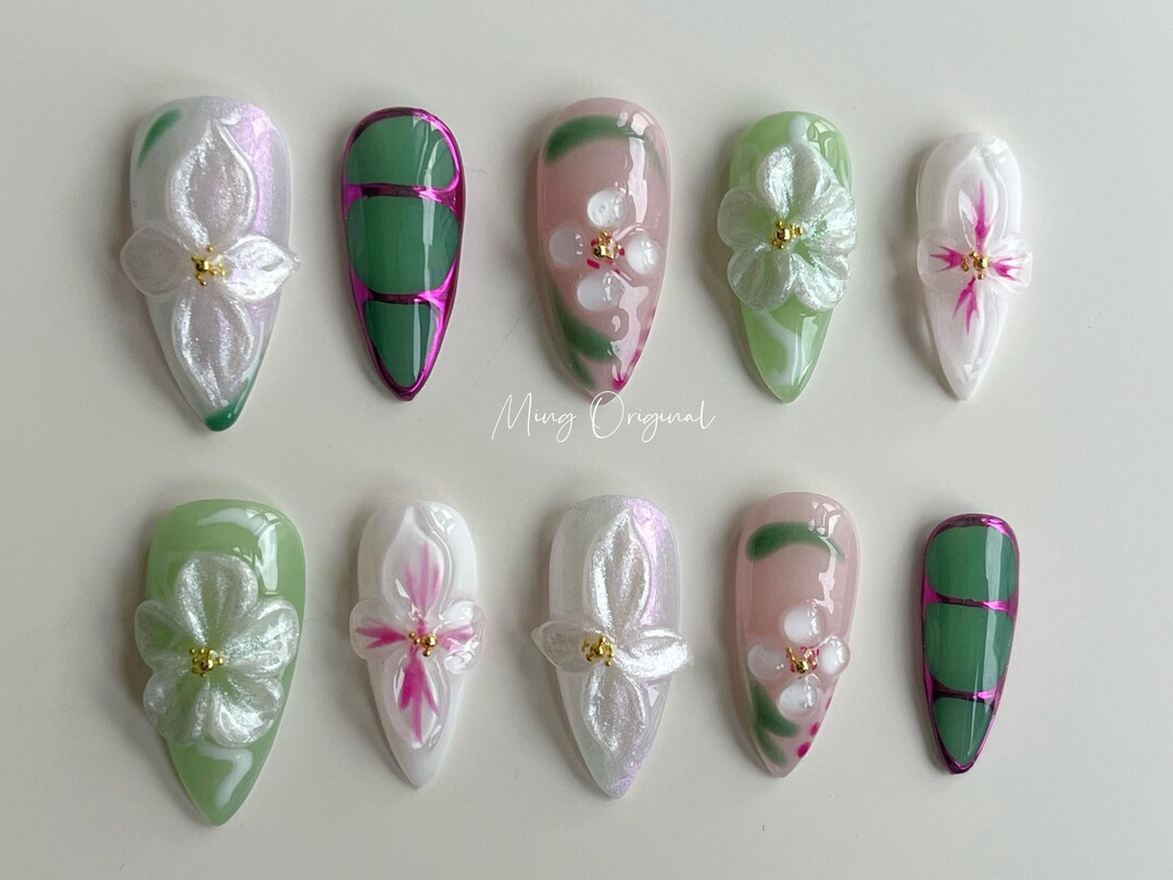 Lakeside Bloosm Flower Press on Nail, Multicolor Free Style 3d Jelly ...