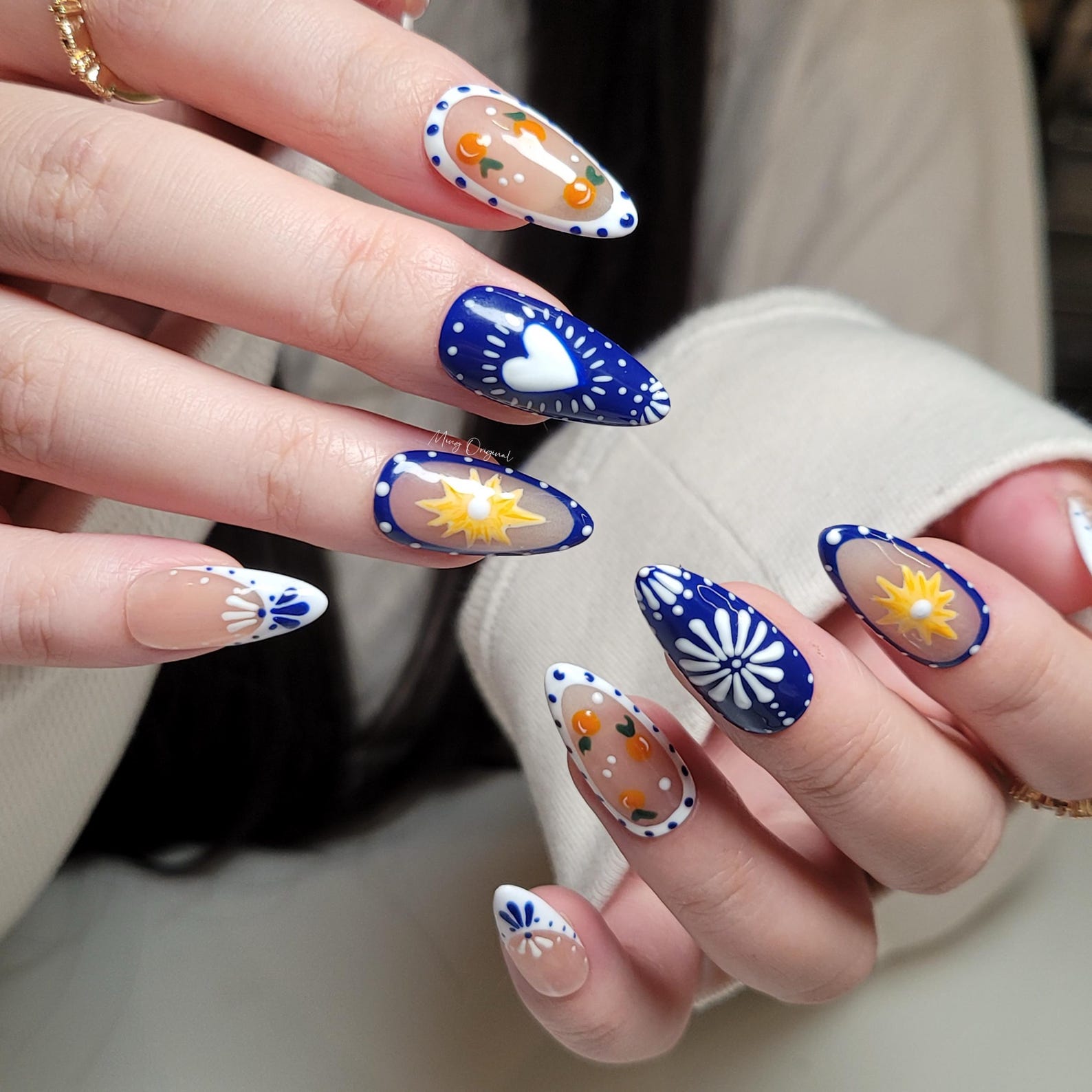 Boho Patch Work French Tip Nail , Porcelain Pattern Talavera ...