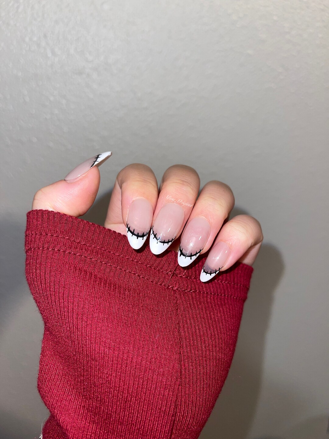 Halloween Spooky French Scar Pattern Press on Nails, White French Nails ...