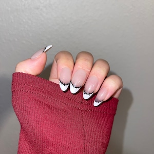 Halloween Spooky French Scar Pattern Press on Nails, White French Nails ...