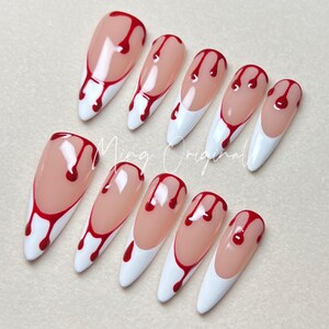 French Drip Halloween Spooky Nail Bloody Press on Nail, Fake Bleeding Nail, Horror Nail, Ghost ...