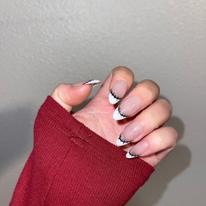 Halloween Spooky French Scar Pattern Press on Nails, White French Nails ...