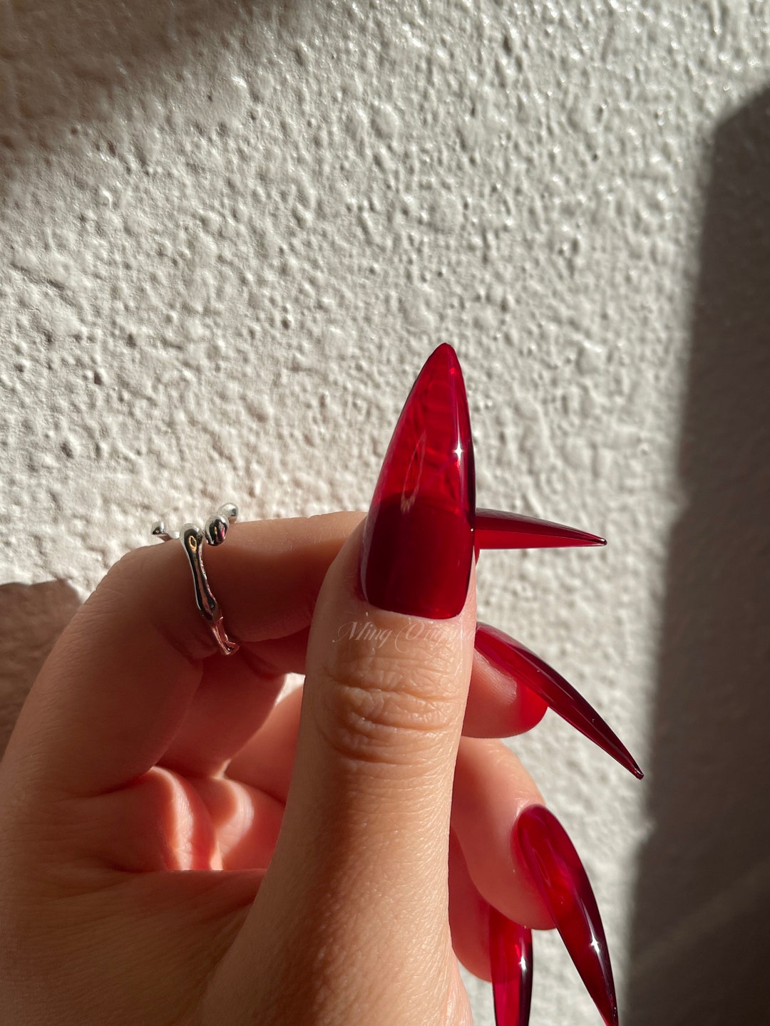 Red Burgundy Bloody Jelly Color Press on Nails, Semi-transparent Red ...