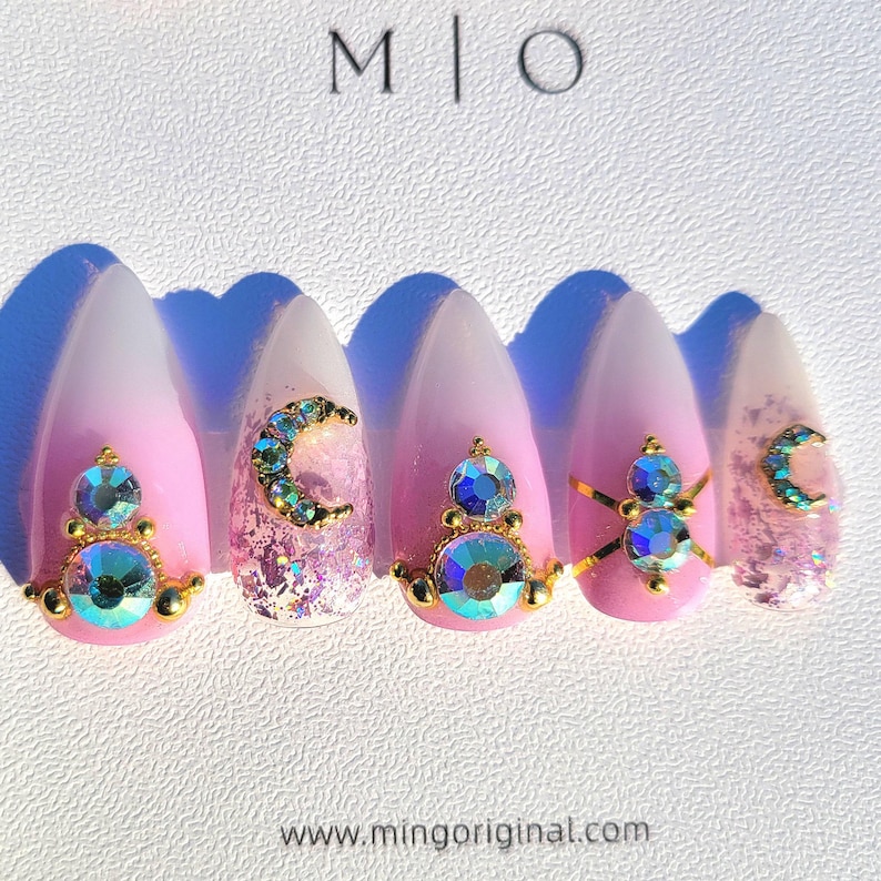 Super Glittery AB Gem Crystal Nail Press On,purple Holo Glitter Ombre ...