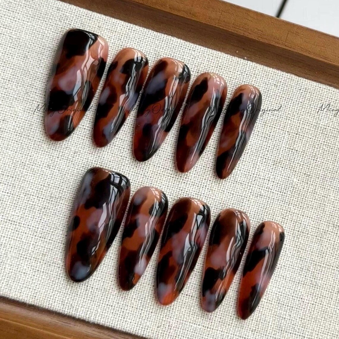 Classy Tortoise Shell Amber Black White Brown Water Blooming Press on ...