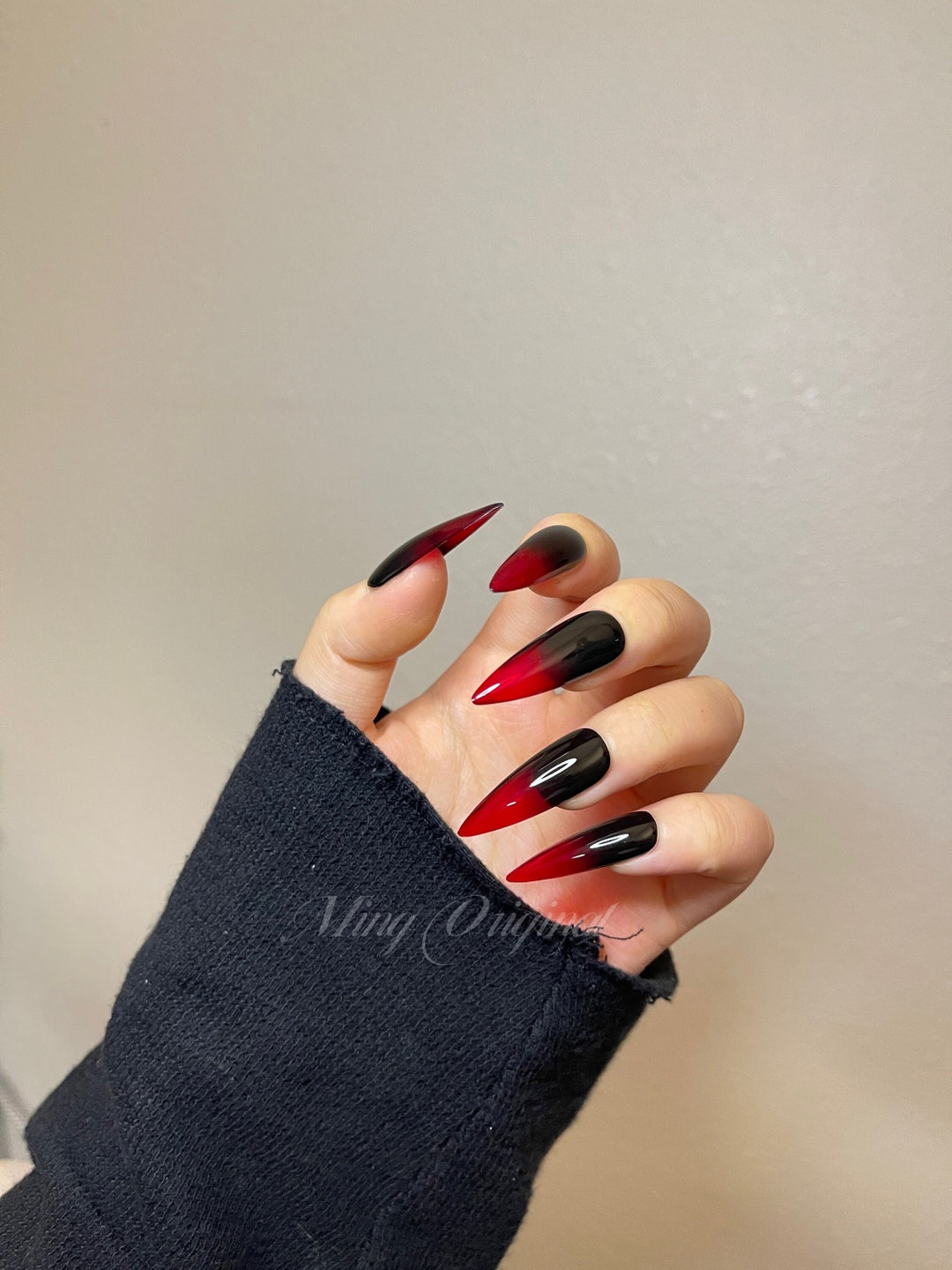 Ombre Black N Red Press on Nails, Semitransparent Halloween Vampires ...