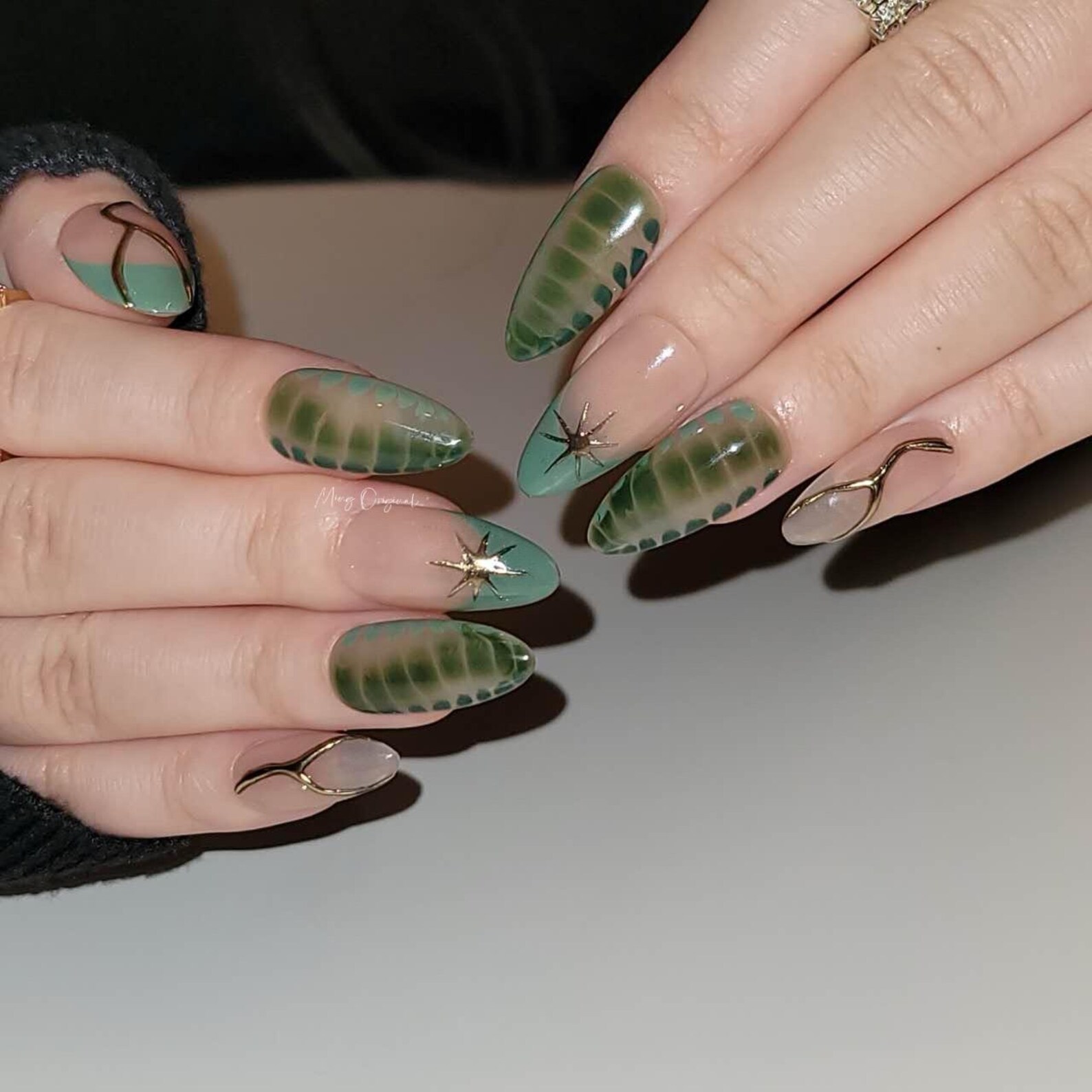 Green Croc Skin Snake Skin Design, Y2K Chic French Tip Press on Nails ...