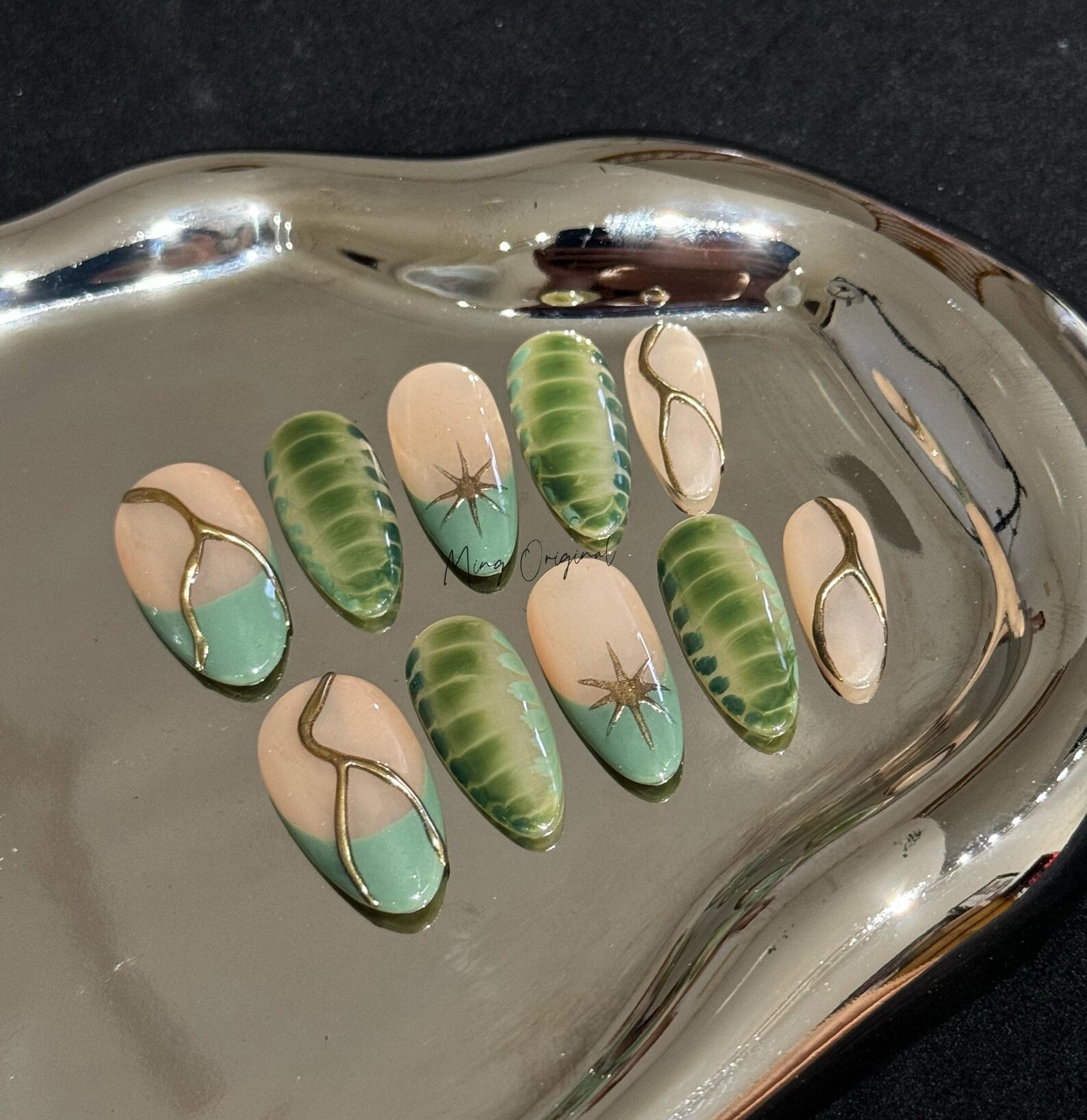 Green Croc Skin Snake Skin Design, Y2K Chic French Tip Press on Nails ...