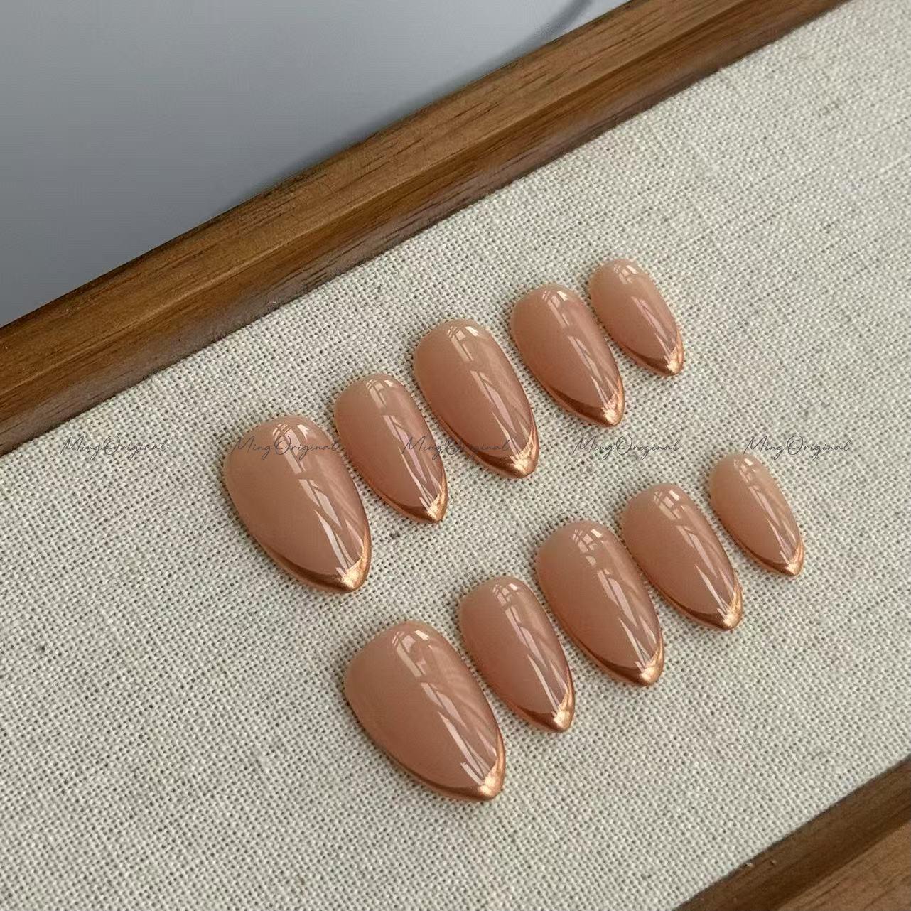 Chrome Tip Press on Nails, Classy Slim French Tip Gold Mirror Chromr ...
